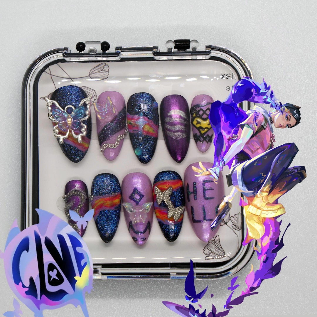 VALORANT Clove Inspired Press on Nails: Handmade Purple Blue Nail Art ...