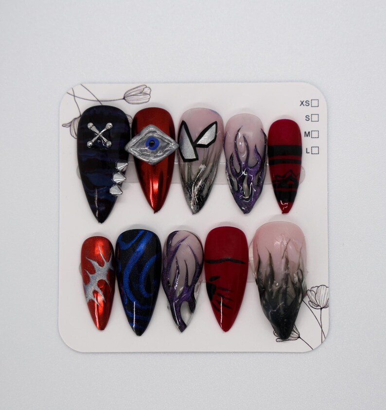 VALORANT Fade-inspired Press on Nails: Handmade Black & Red Nail Art - Etsy