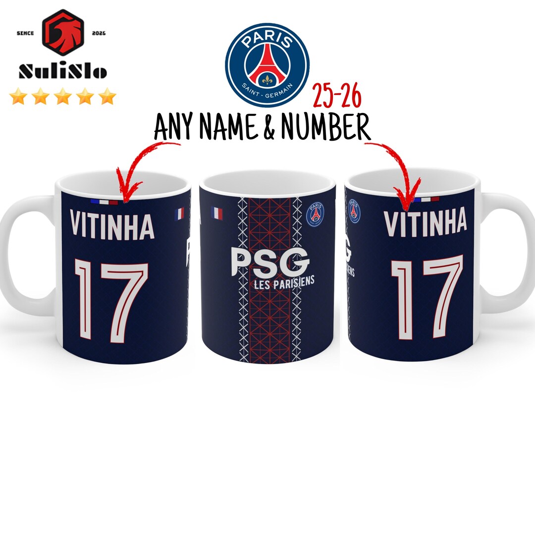 Personalized PSG Fan Mug | Vitinha Jersey Coffee Cup - Etsy