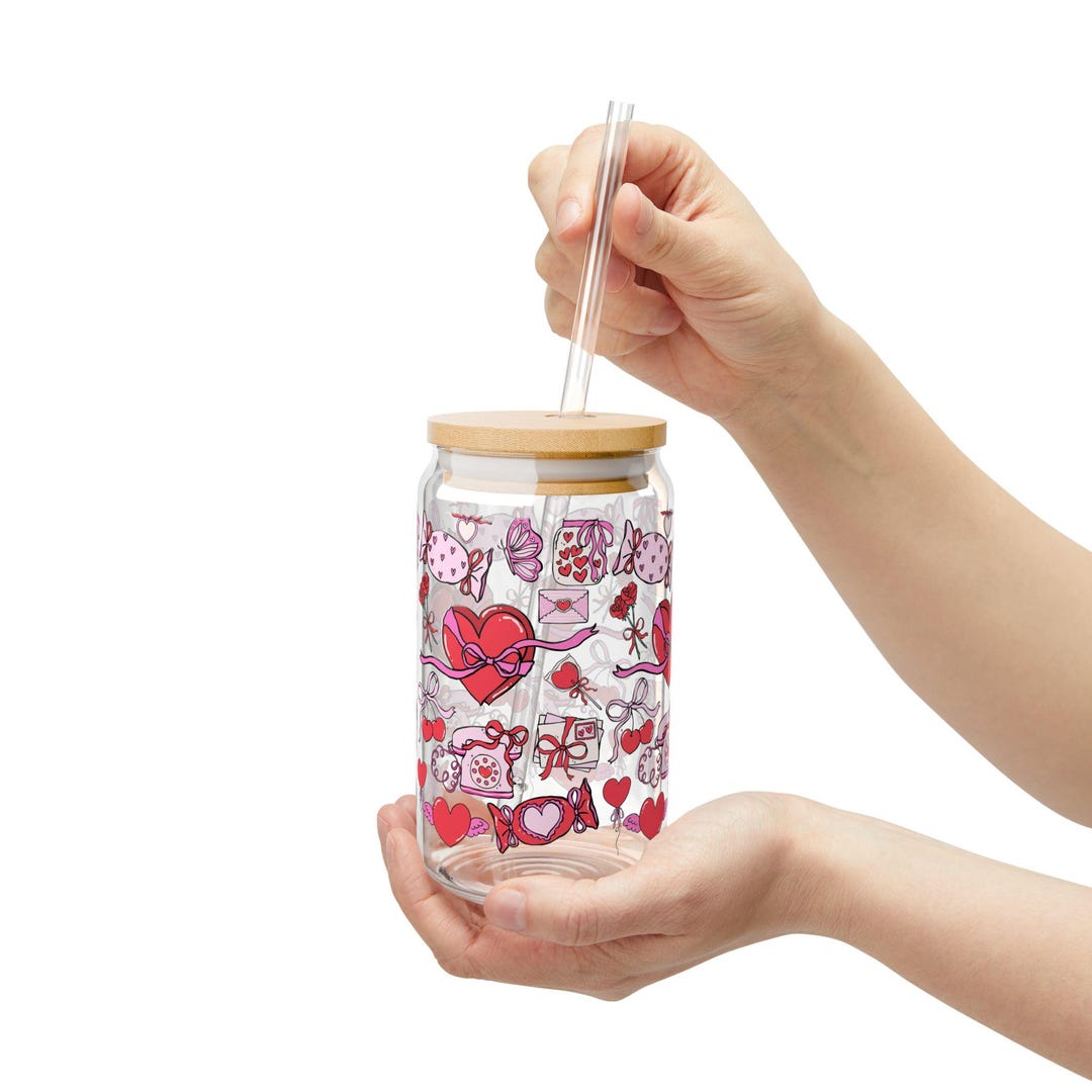 Romantic Sipper Glass, Heart Design Drinkware, Gift for Couples ...