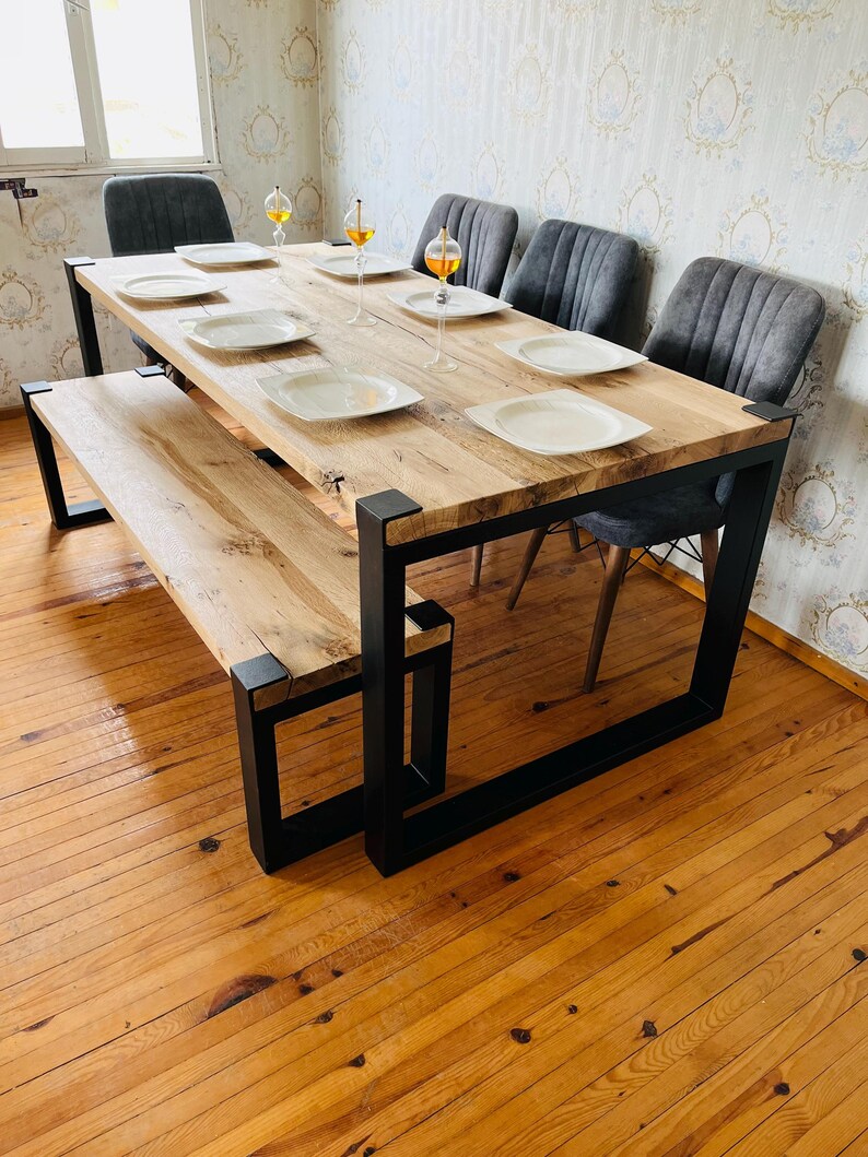 Rustic Solid Wood Dining Table: Live Edge Kitchen Table With Metal Legs ...