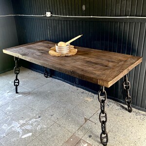 Handmade Solid Oak Dining Table: Industrial Chain-link Metal Legs - Etsy