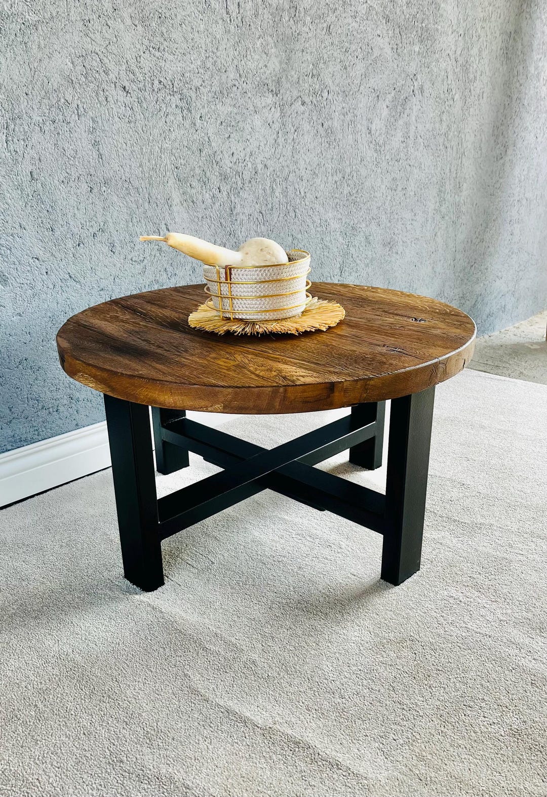 Round Live Edge Wood Coffee Table Handcrafted Natural Wood With Metal ...