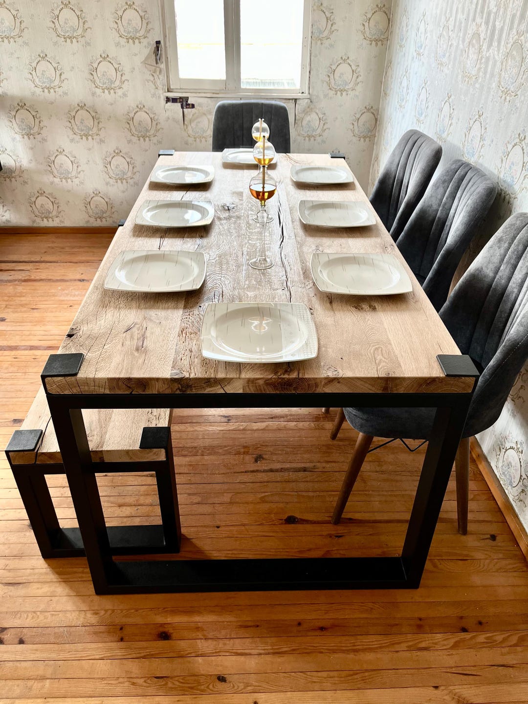 Solid Wood Log Dining Table: Rustic Farmhouse Kitchen Table - Etsy