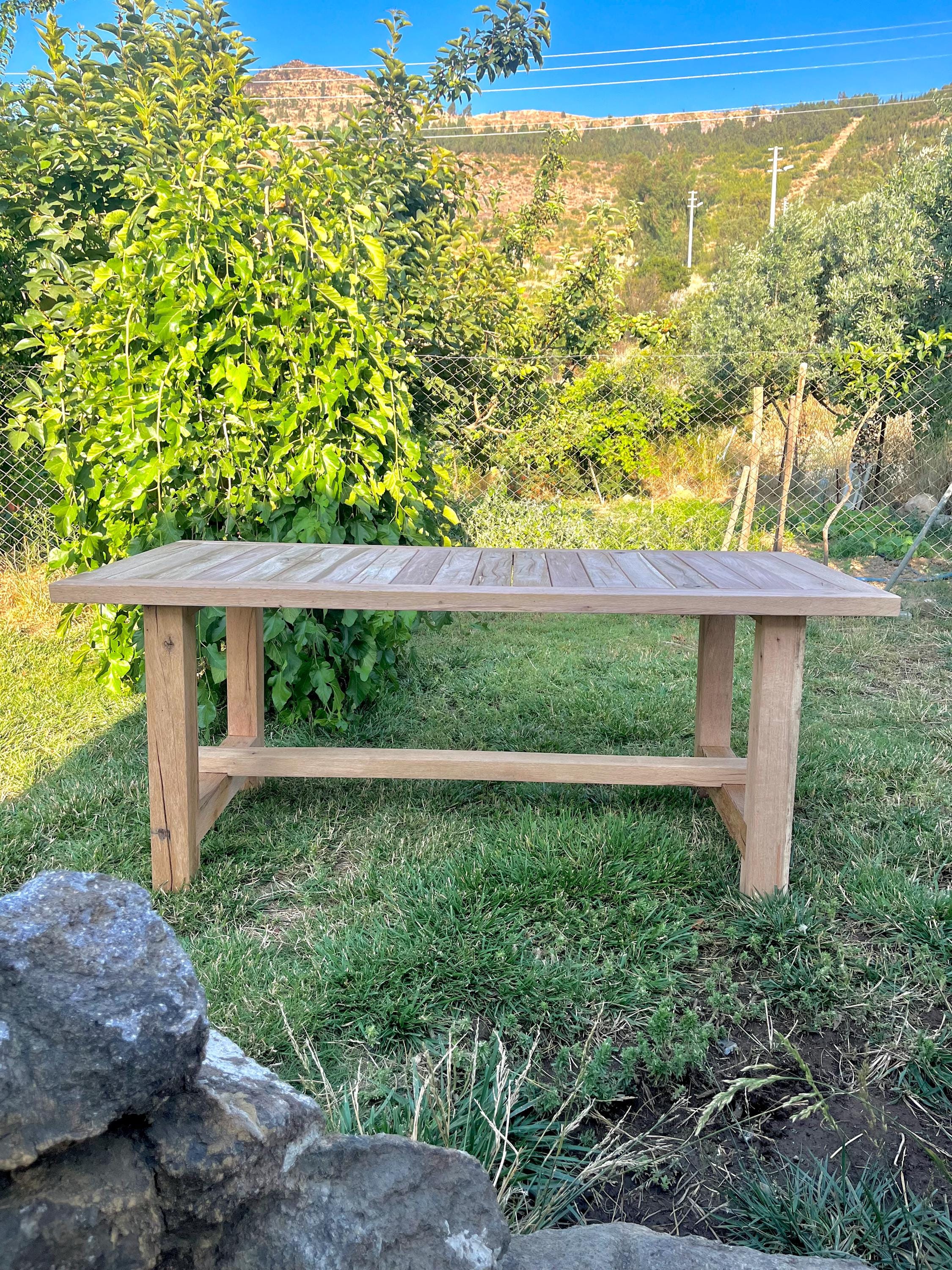 Handmade Oak Garden Table: Farmhouse Style Reclaimed Wood - Etsy