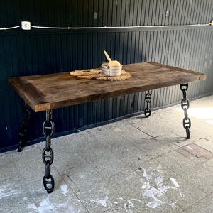 Handmade Solid Oak Dining Table: Industrial Chain-link Metal Legs - Etsy
