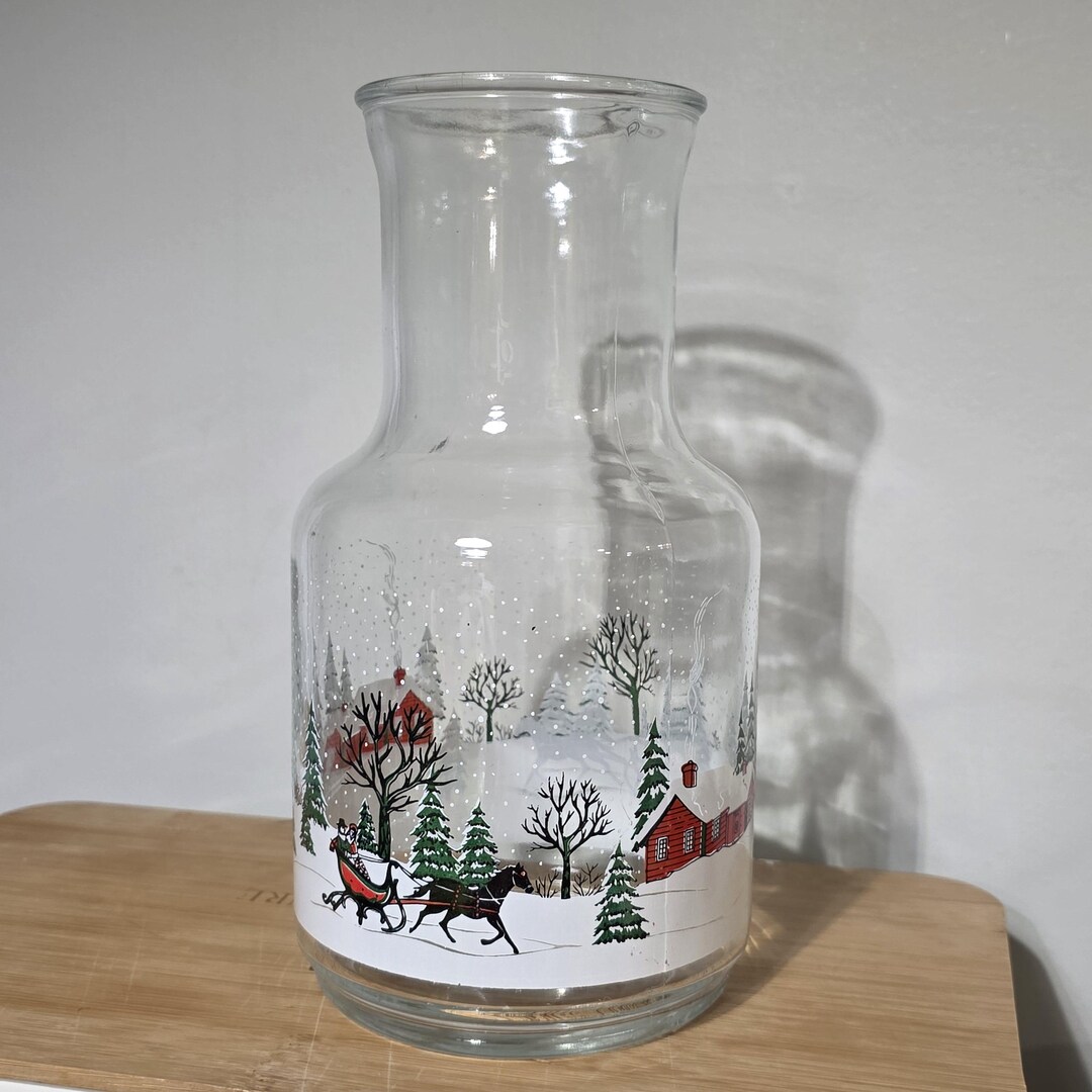 Vintage Christmas Carafe: 52 Oz Glass Pitcher, Snow Scene - Etsy