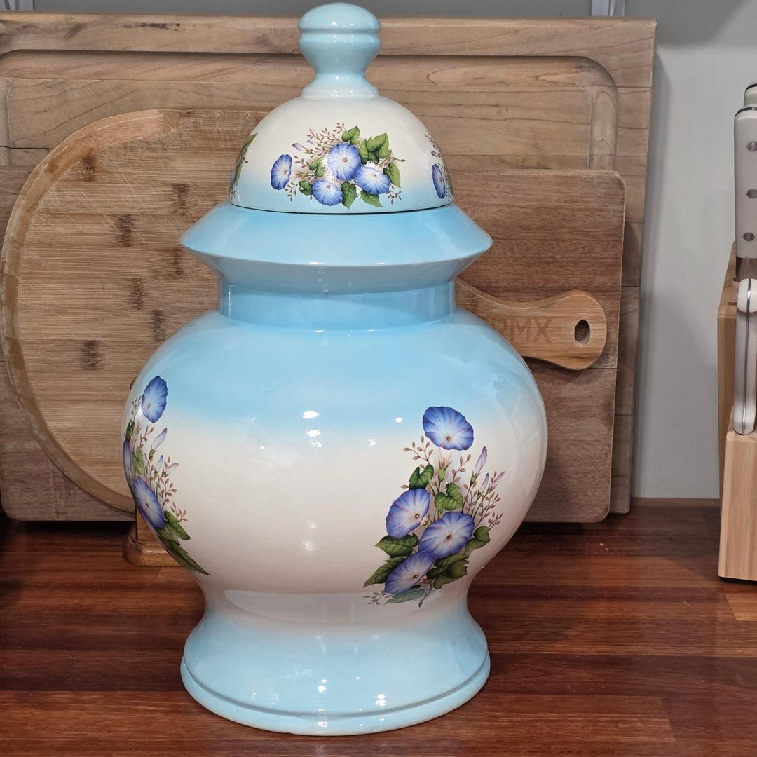 Ceramic Ginger Jar X-large Blue White Floral Morning Glory Vintage ...