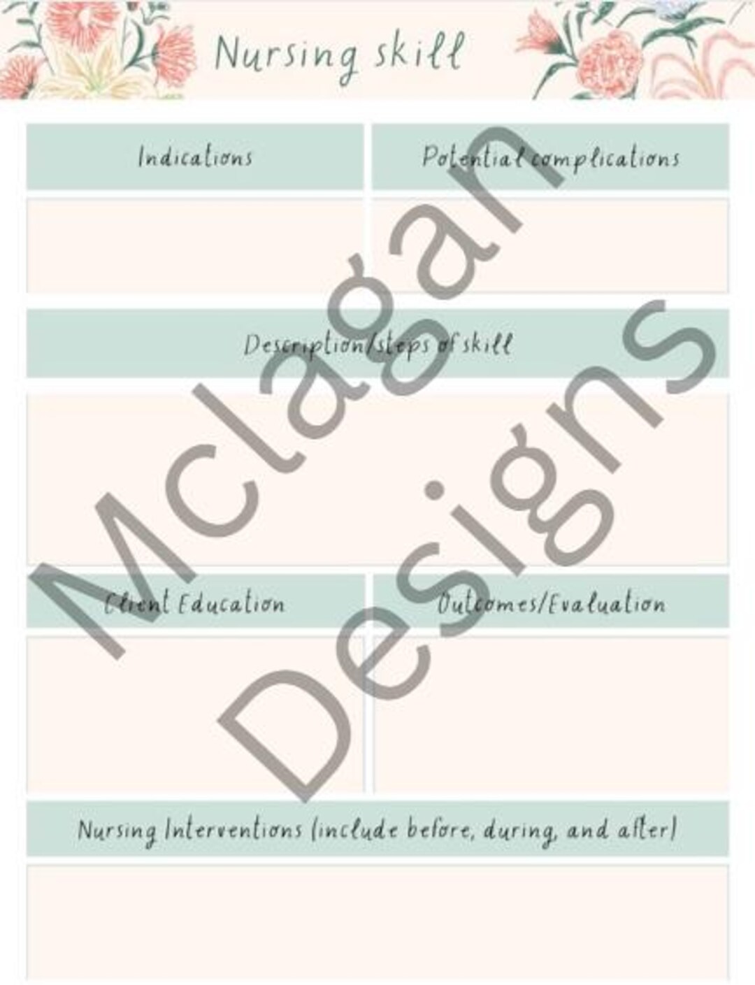 Nursing Skill Template - Etsy