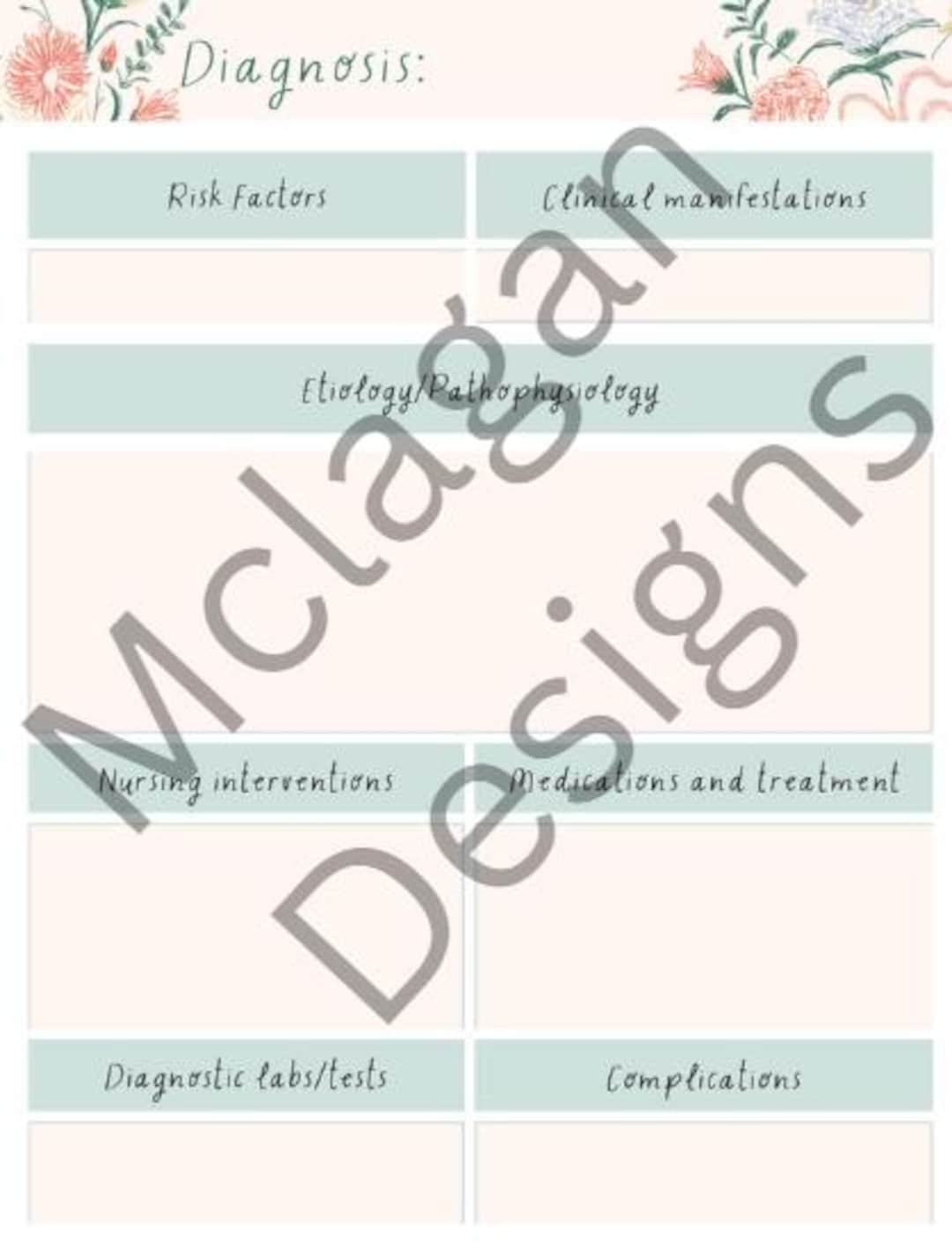 Nursing Diagnosis Template - Etsy