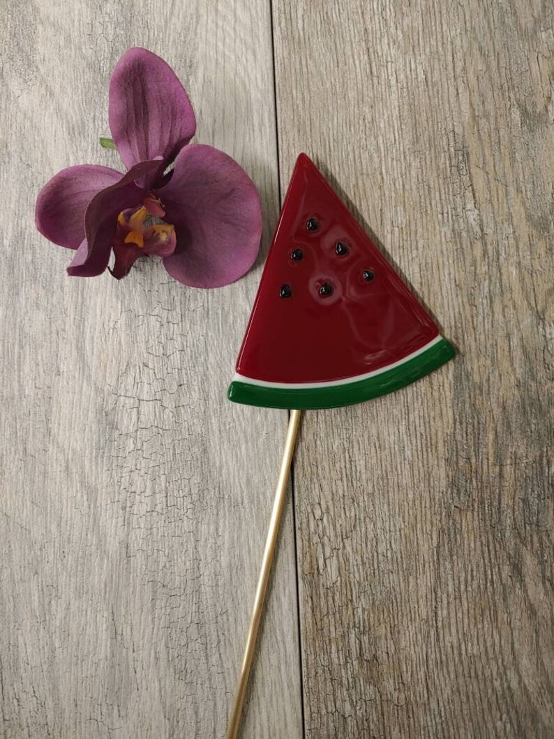 Watermelon Slice Plant Stake Fused Glass Summertime Stick | Etsy