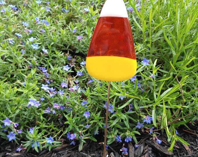 Candy Corn Plant Stake Fused Glass, Halloween Decoration, Fall ...
