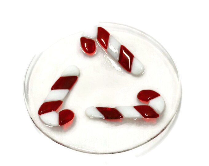 Candy Cane Plate Fused Glass Dessert Plate Christmas Plate - Etsy
