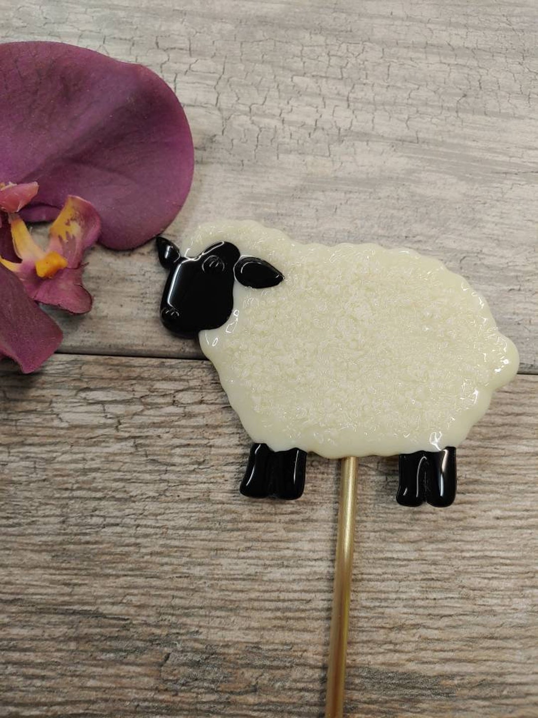 Lamb Plant Stake, Sheep Yard Art, Easter Decor, Fused Glass, Garden ...