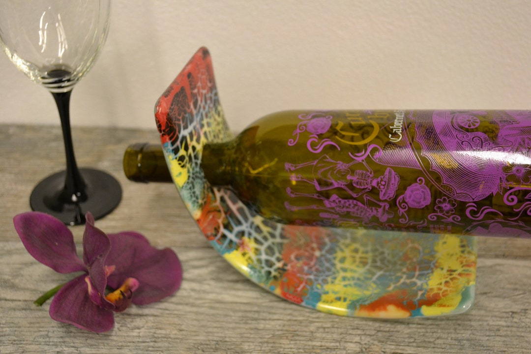 Fused Glass Floating Wine Bottle Holder: Multicolor Crackle Finish - Etsy