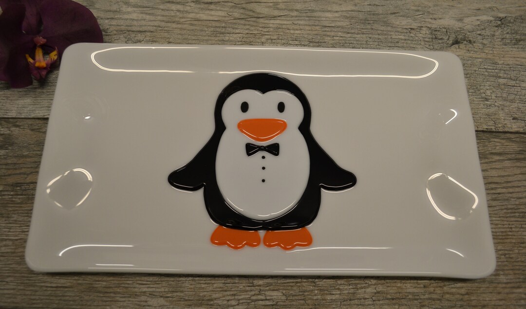 Penguin Serving Tray, Fused Glass, Christmas Decor, Unique Gift, Black ...