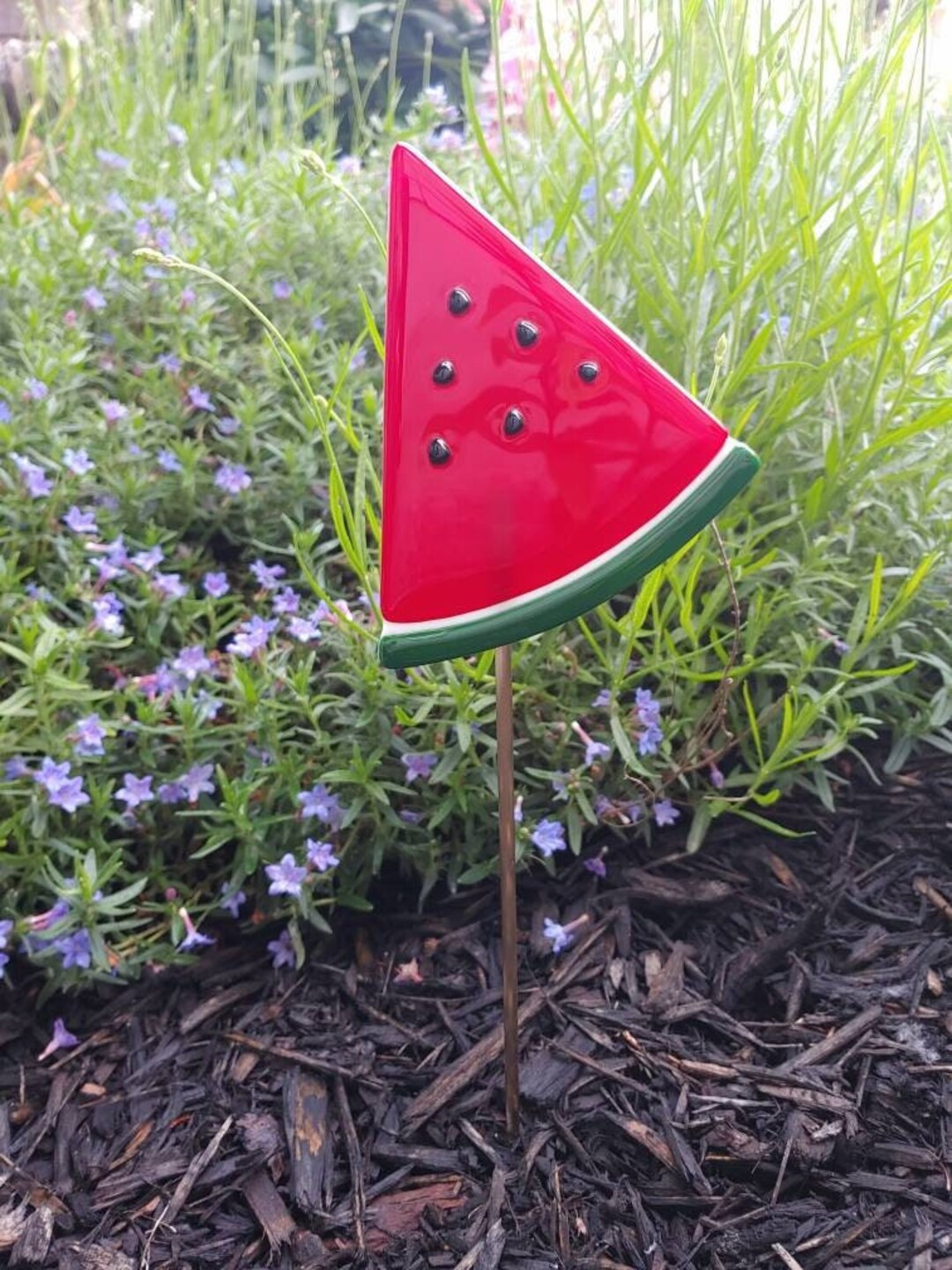 Watermelon Slice Plant Stake Fused Glass Summertime Stick - Etsy