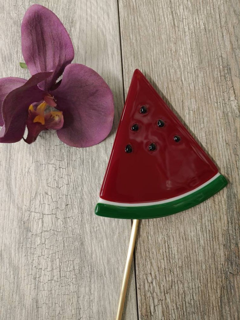 Watermelon Slice Plant Stake Fused Glass Summertime Stick | Etsy