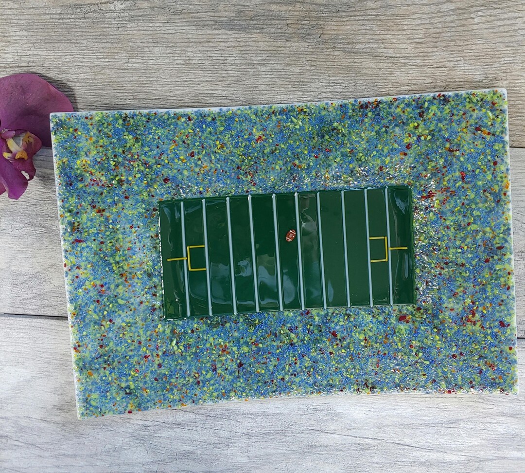 Football Field Platter, Fused Glass, Football Game Plate, Unusual Gift ...