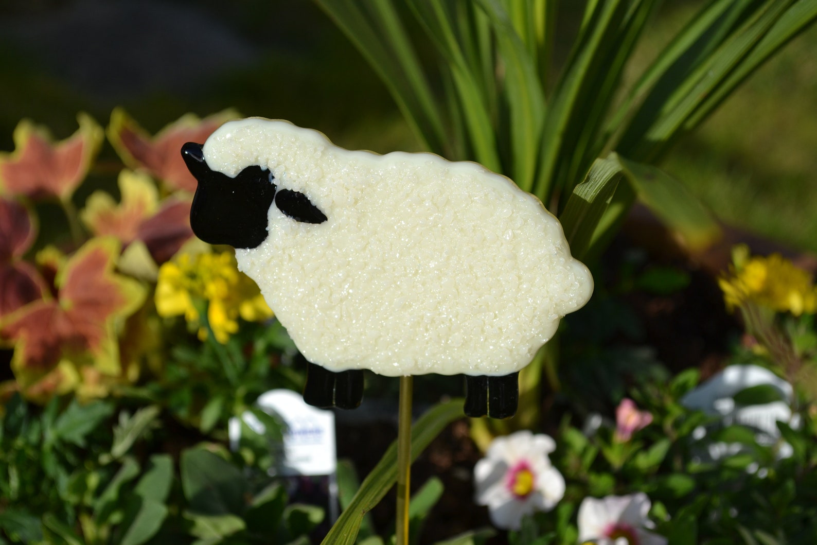 Lamb Plant Stake Sheep Yard Art Easter Decor Fused Glass | Etsy