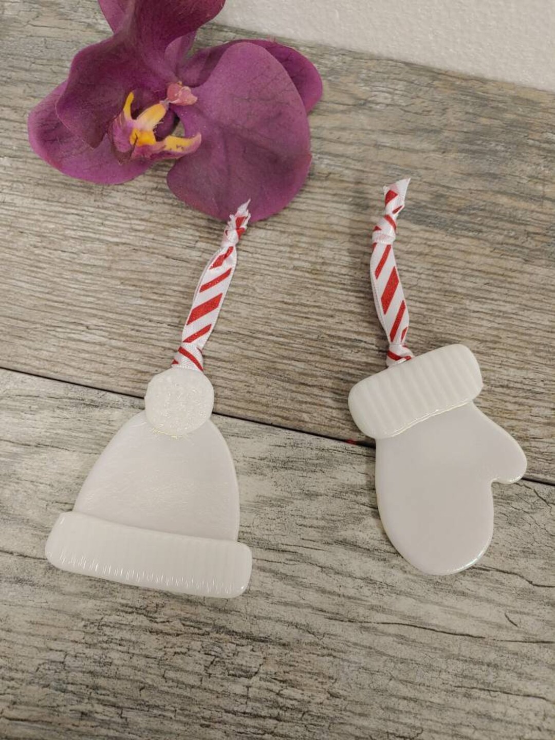 Fused Glass Mitten & Stocking Cap Ornament: Iridescent Christmas Decor ...