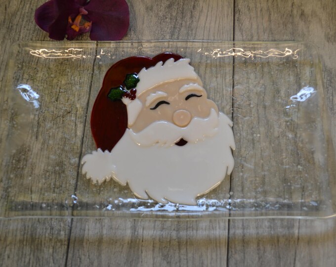 Santa Serving Tray, Fused Glass, Christmas Tray, Santa Face, Christmas ...