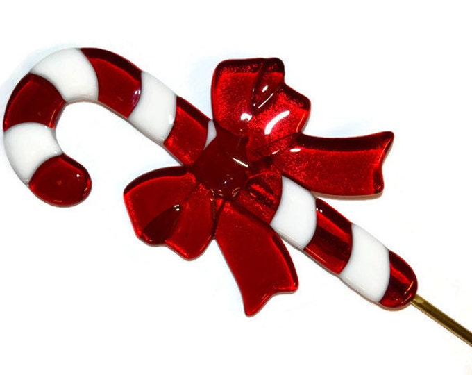 Candy Cane Plant Stake, Fused Glass, Christmas Decor, Holiday Decor ...