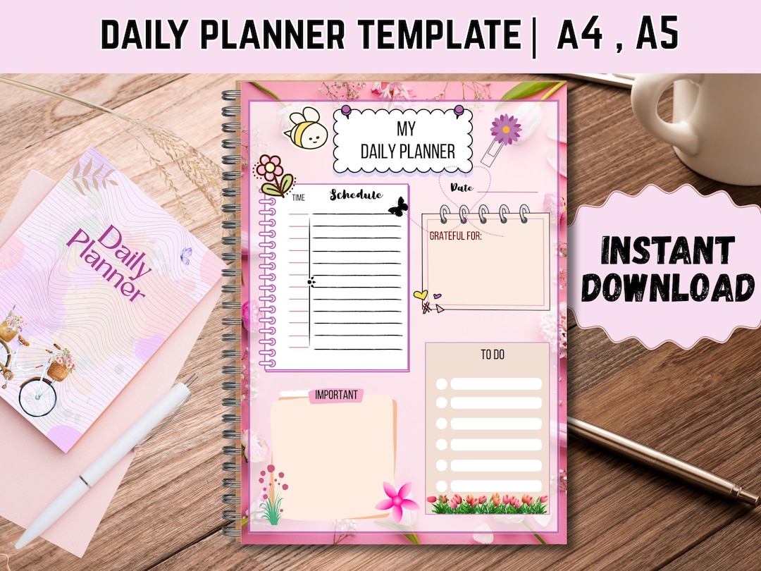 Aesthetic Daily Planner Printable Template | PDF/JPG | A4 & A5 | PINK ...
