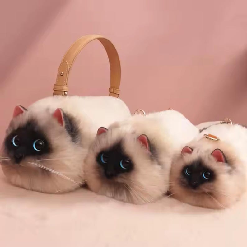 7 Colors Realistic Plush Black White Cat Handbag Cat Lovers Gift ...