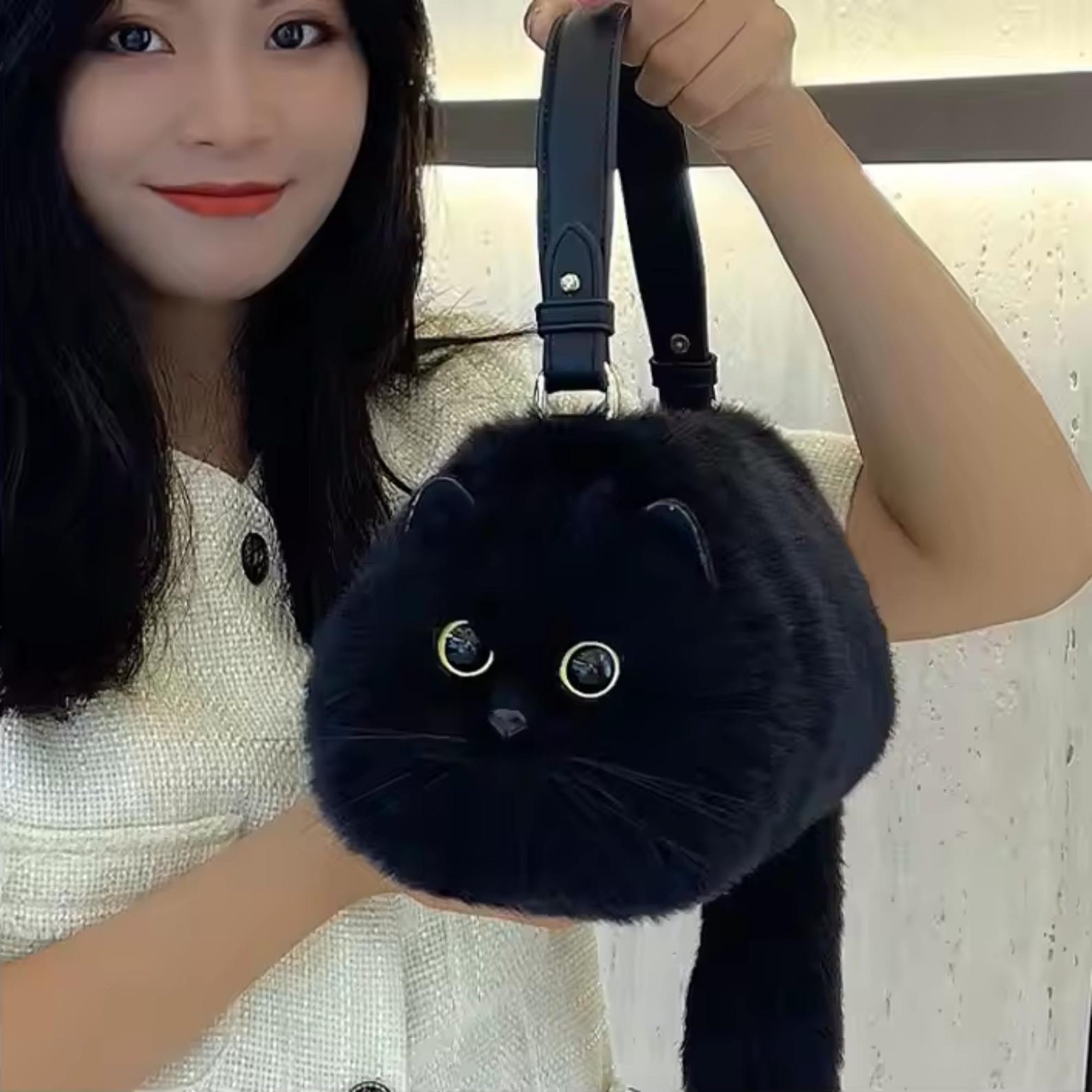 7 Colors Realistic Plush Black White Cat Handbag Cat Lovers Gift ...