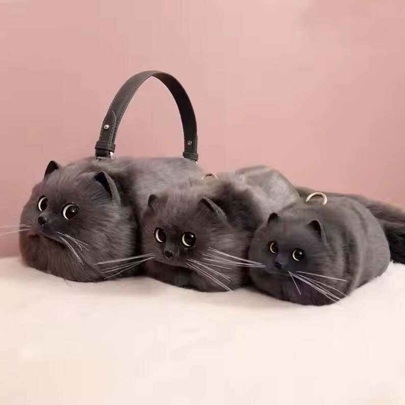 7 Colors Realistic Plush Black White Cat Handbag Cat Lovers Gift ...