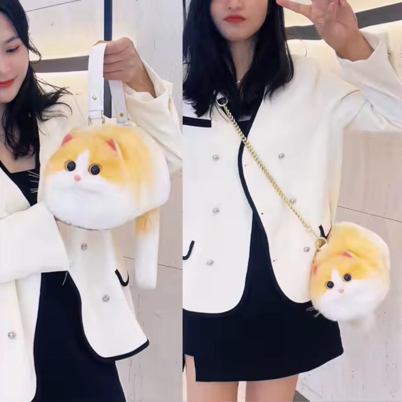7 Colors Realistic Plush Black White Cat Handbag Cat Lovers Gift ...