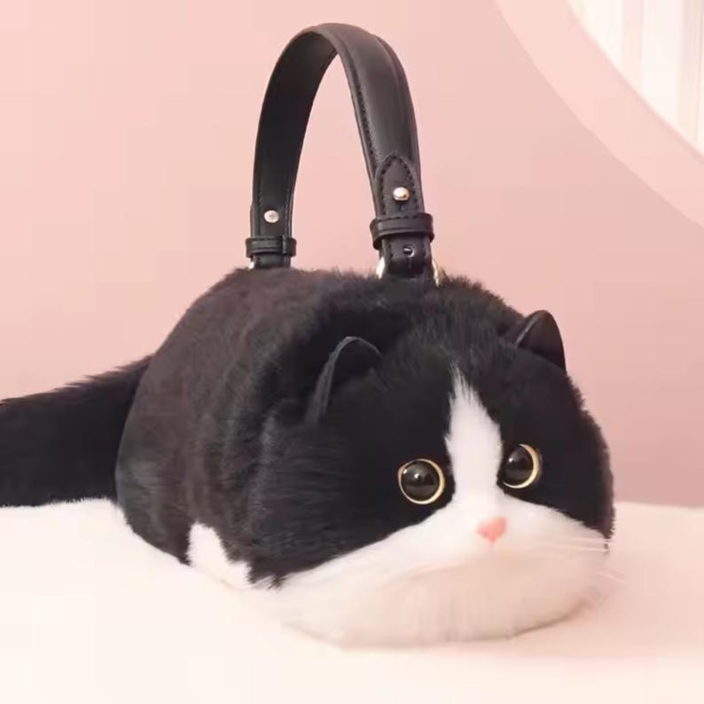 7 Colors Realistic Plush Black White Cat Handbag Cat Lovers Gift ...