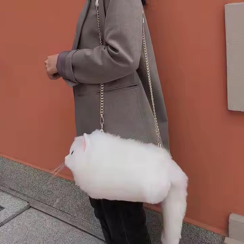7 Colors Realistic Plush Black White Cat Handbag Cat Lovers Gift ...