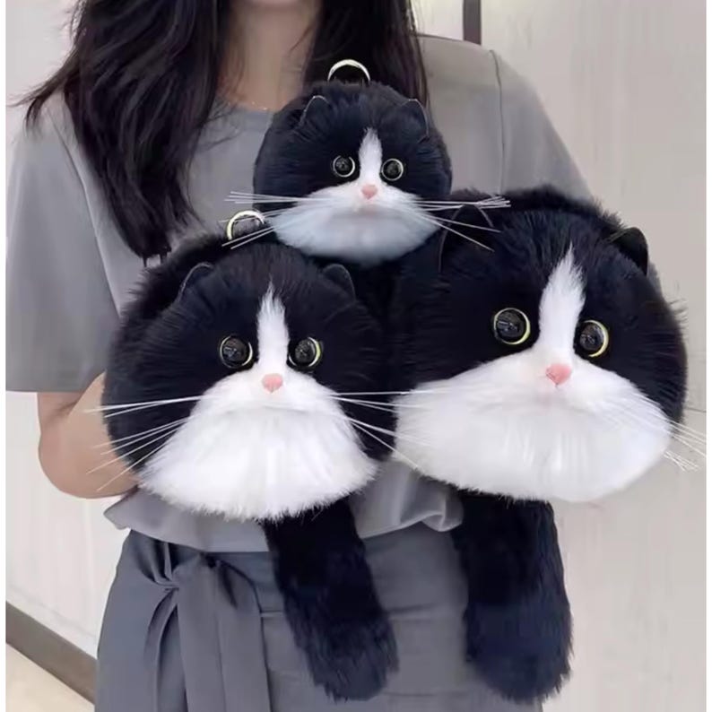 7 Colors Realistic Plush Black White Cat Handbag Cat Lovers Gift ...