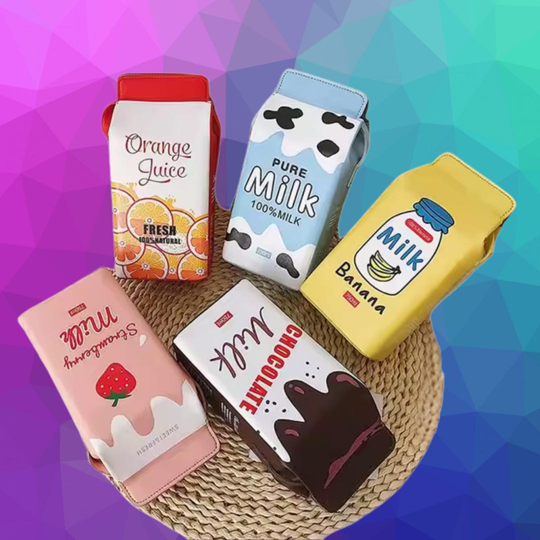 Milk Carton Handbag Strawberry Milk Purse Novelty Shoulder Bag ...
