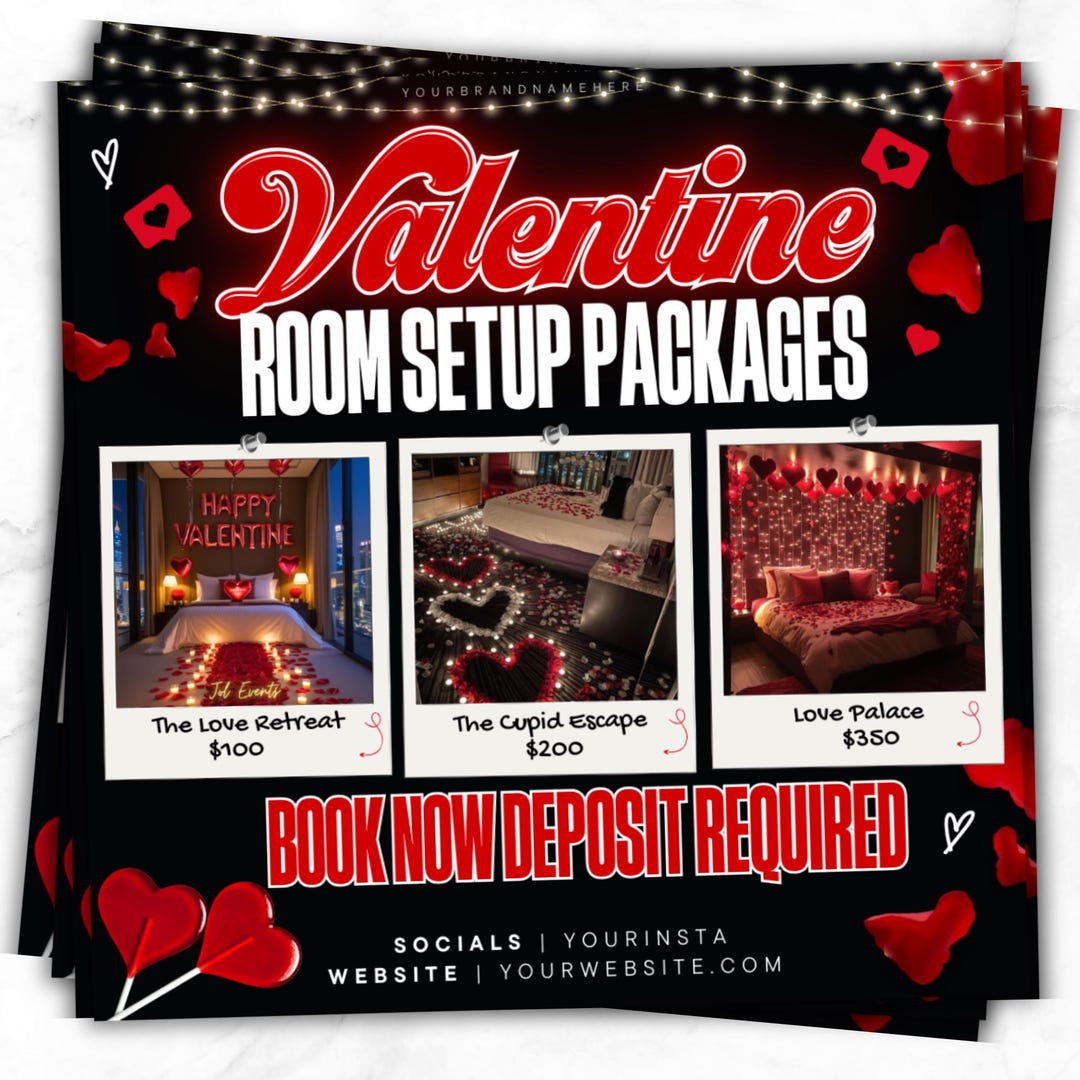 Valentine's Day Room Setup Flyer, Event Booking Flyer, Valentine Rooms ...