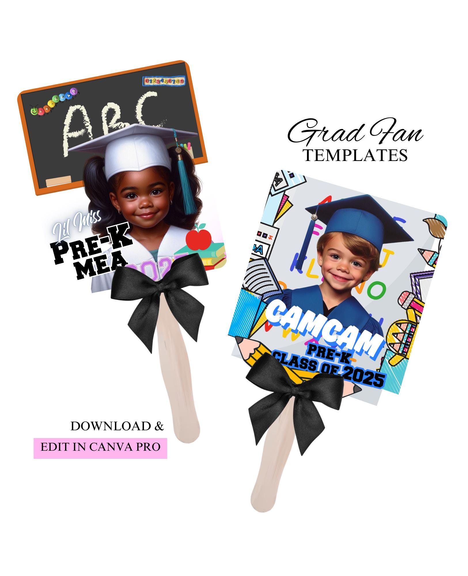 Editable Pre-k Graduation Fans Template and Mockups| Canva Template - Etsy