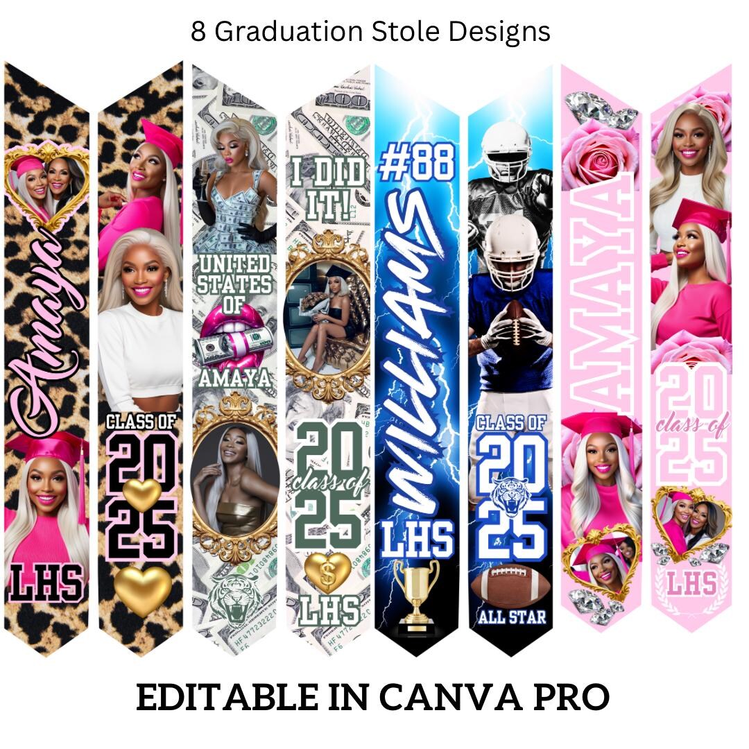 Editable Graduation Stole Template - Digital Download Only | Canva Pro ...