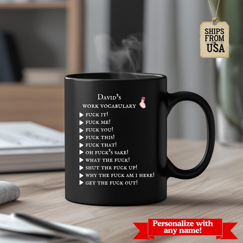Personalized Swear Word Mug | Funny Office Cup, Coworker Burnout Gift ...