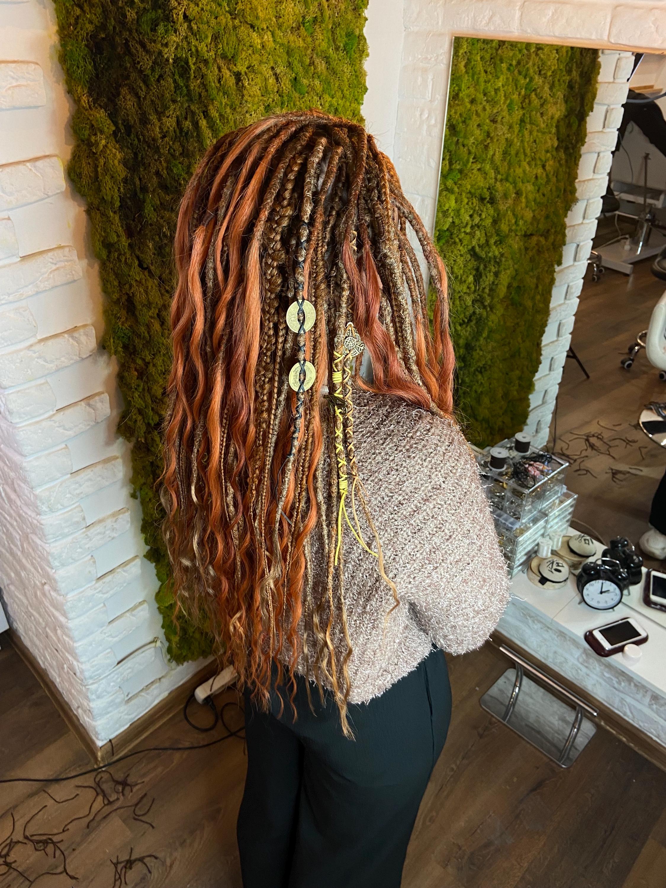 Dreadlocks and Braids With Decorations, Synthetic Dreadlocks. Red ...