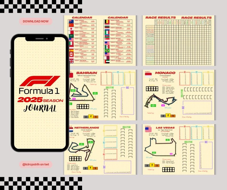 F1 Digital Race Journal 2025 | Formula 1 Planner & Grand Prix Tracker ...