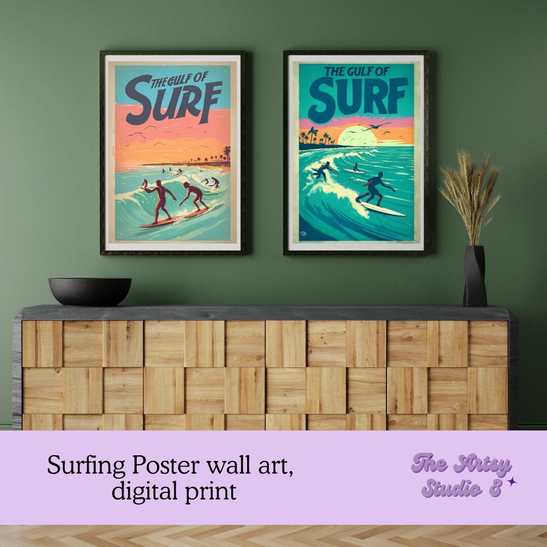 Surfing Poster Wall Art|surfing Poster Art Print|wall Art|art Deco Wall ...