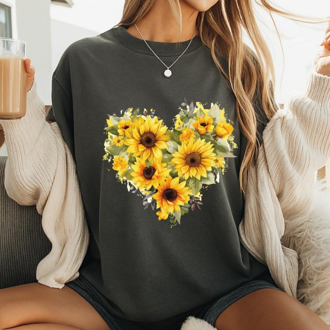 Sunflower Heart PNG, Floral Heart Design, Summer Floral PNG, Sunflower ...