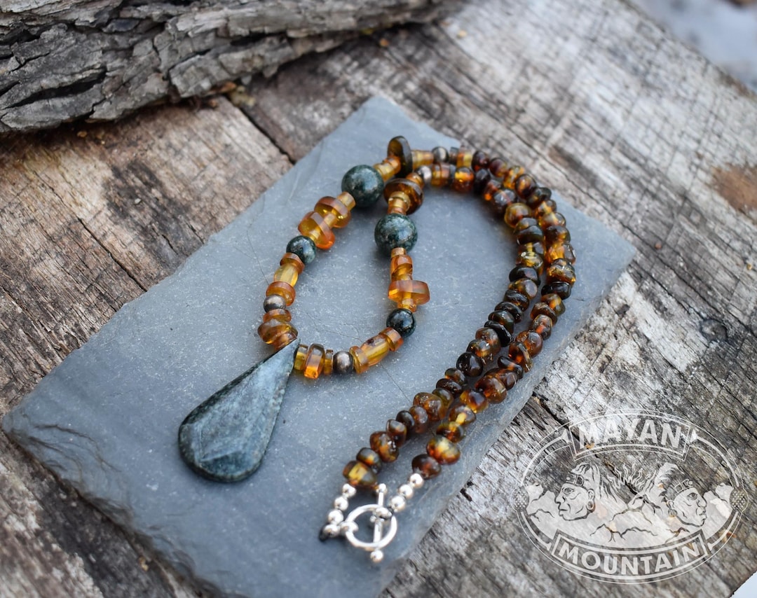 Mexican AMBER & Jaguar Jadeite // Guatemalan Jade // BEADED NECKLACE ...