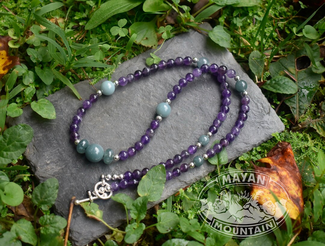New Design! // ICY BLUE Jadeite Jade W/ AMETHYST Beads // Silver ...