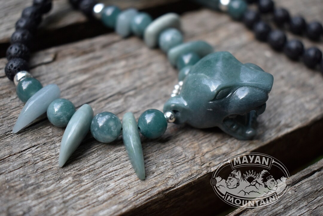 MAYAN Jaguar WARRIOR NECKLACE / Guatemalan Jadeite Jade / Tube Bead ...