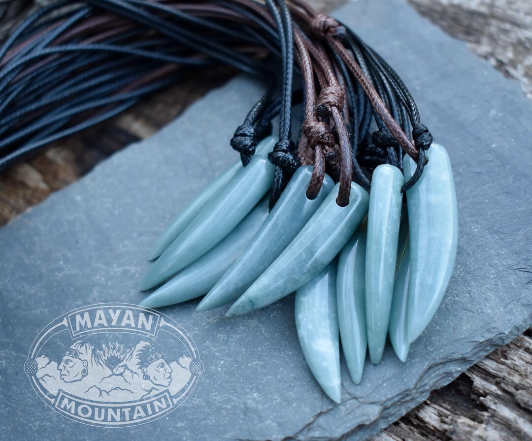 MAYAN WARRIOR Tooth Claw Necklace // in Light Celestial BLUE // Jadeite ...