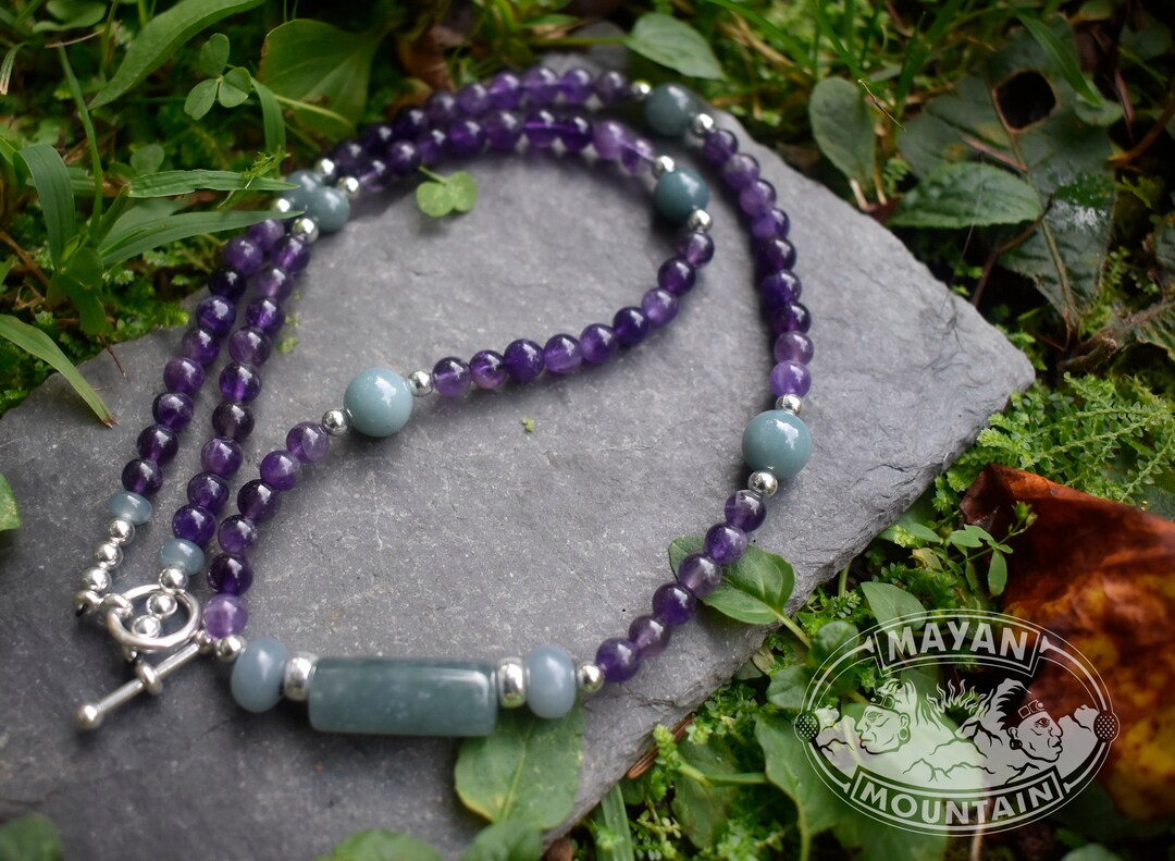 New Design! // ICY BLUE Jadeite Jade W/ AMETHYST Beads // Silver ...