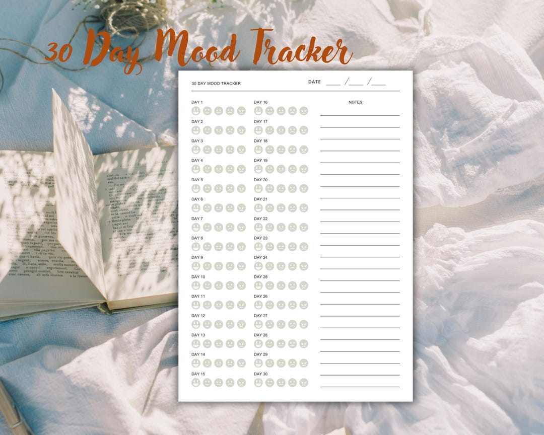 30 Day Mood Tracker Printable | Mental Health Journal Page | Mood Log ...